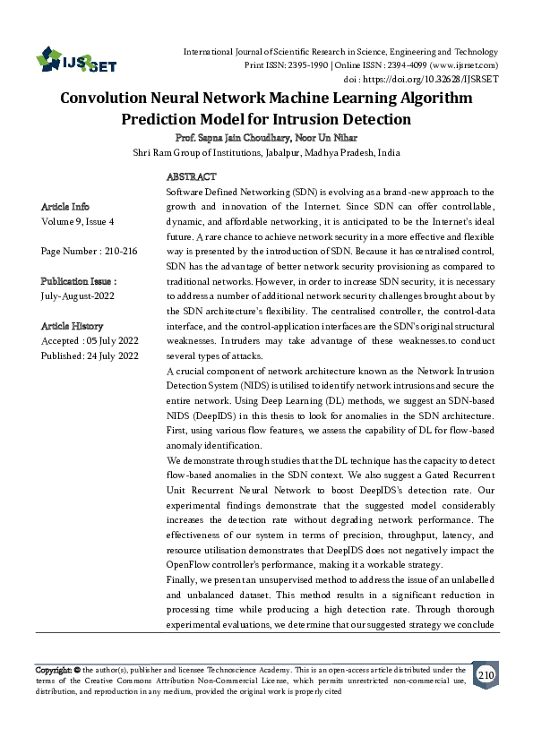 (PDF) Convolution Neural Network Machine Learning Algorithm Prediction Model for Intrusion Detection