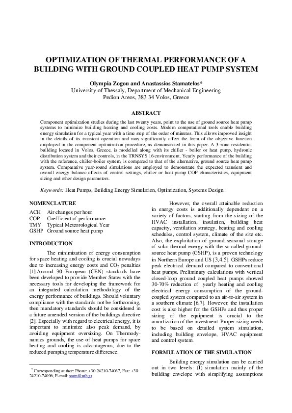 (PDF) Optimization of thermal performance of a building with ground source heat pump system