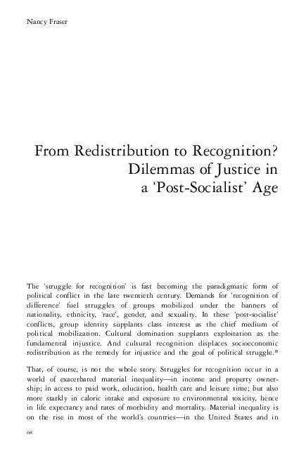 (PDF) From Redistribution to Recognition?