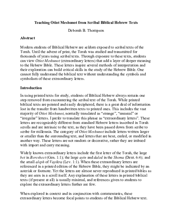 (PDF) TEACHING OTIOT MESHUNOT FROM SCRIBAL BIBLICAL HEBREW TEXTS