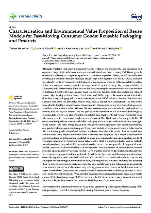 (PDF) Characterisation and Environmental Value Proposition of Reuse ...