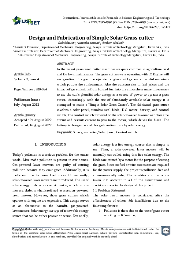 (PDF) Design and Fabrication of Simple Solar Grass Cutter