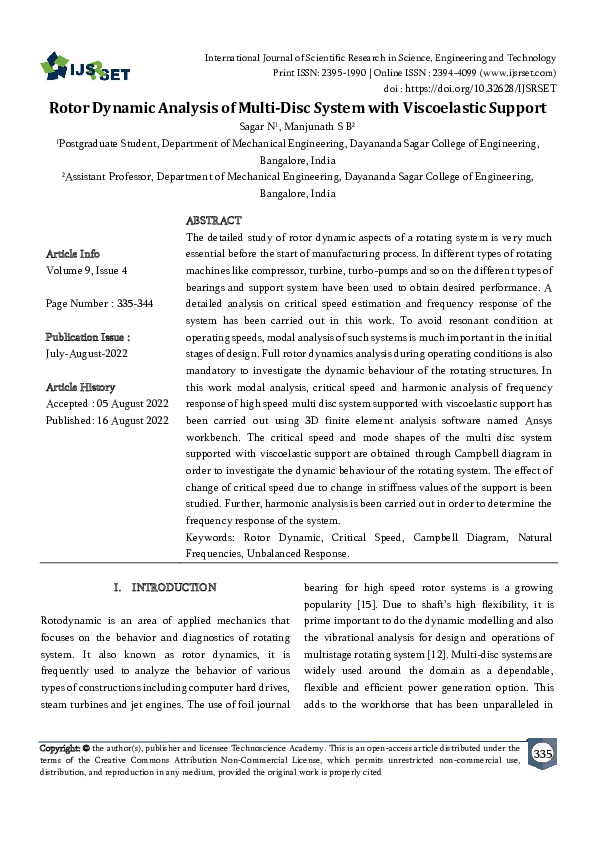 (PDF) Rotor Dynamic Analysis of Multi-Disc System with Viscoelastic Support