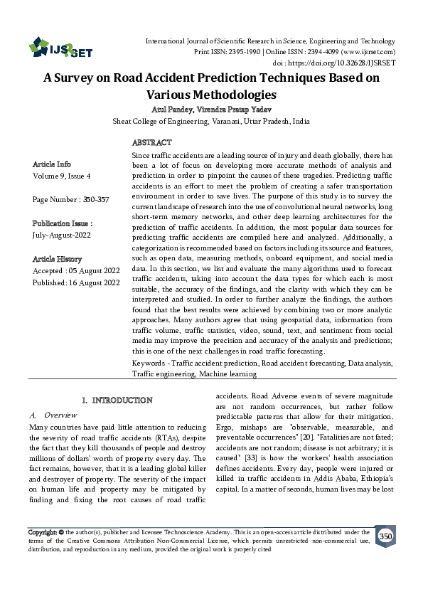 (PDF) A Survey on Road Accident Prediction Techniques Based on Various ...