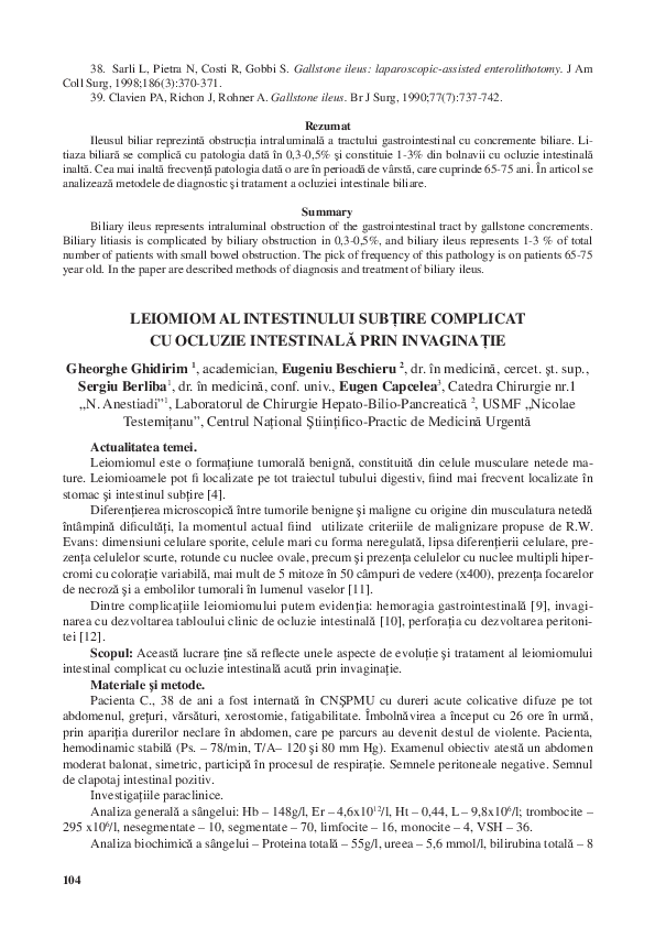 (PDF) Leiomiom al intestinului subţire complicat cu ocluzie intestinală ...