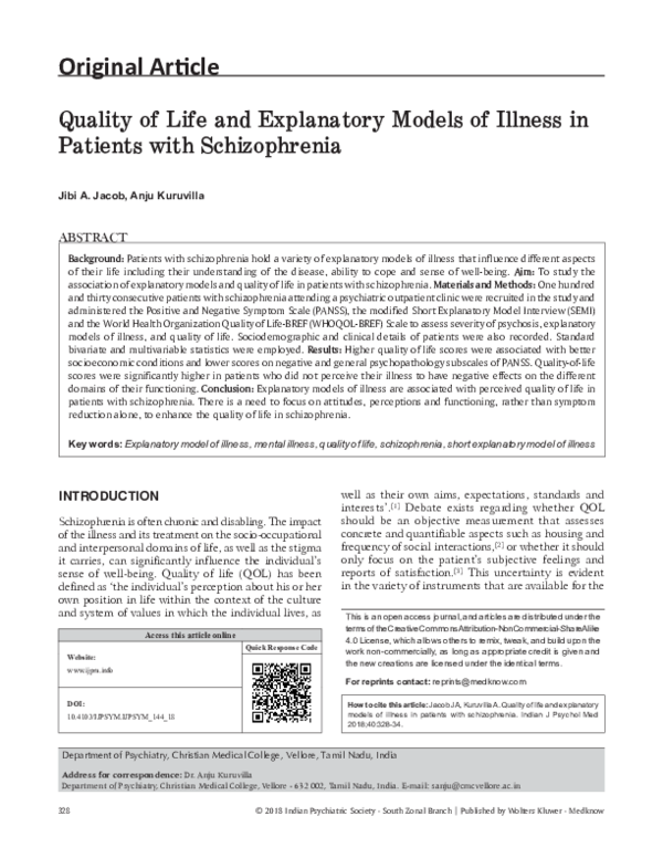 (PDF) Quality of life and explanatory models of illness in patients ...