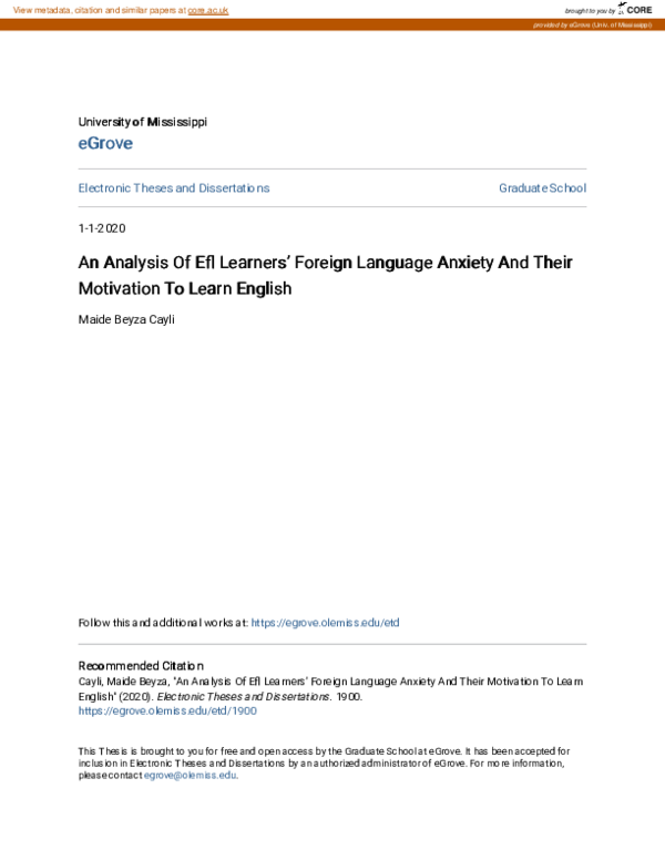 (PDF) An Analysis of Efl Learners Foreign Language Anxiety and Their ...