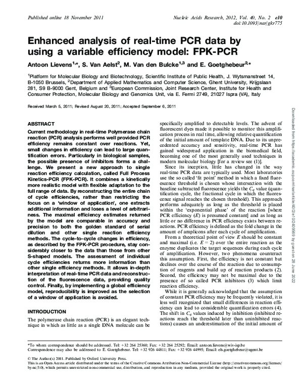 (PDF) Enhanced analysis of real-time PCR data by using a variable ...