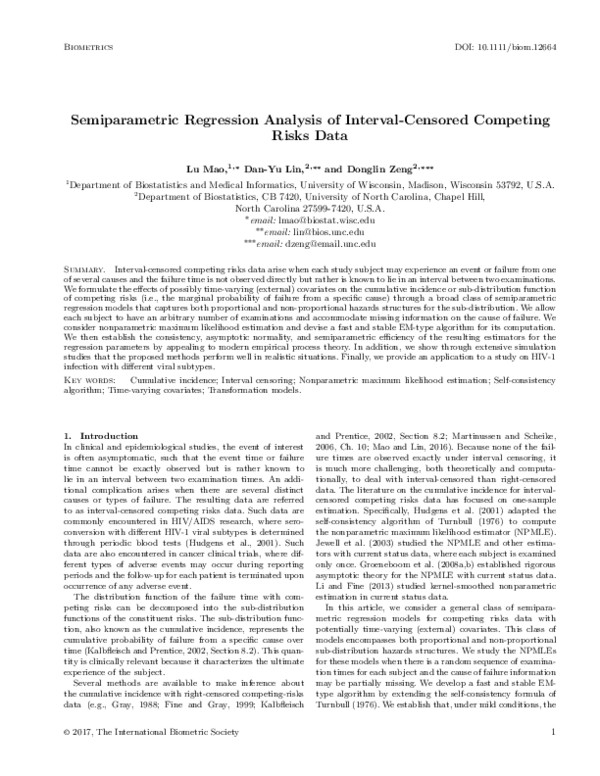 (PDF) Semiparametric Regression for Interval-Censored Competing Risks