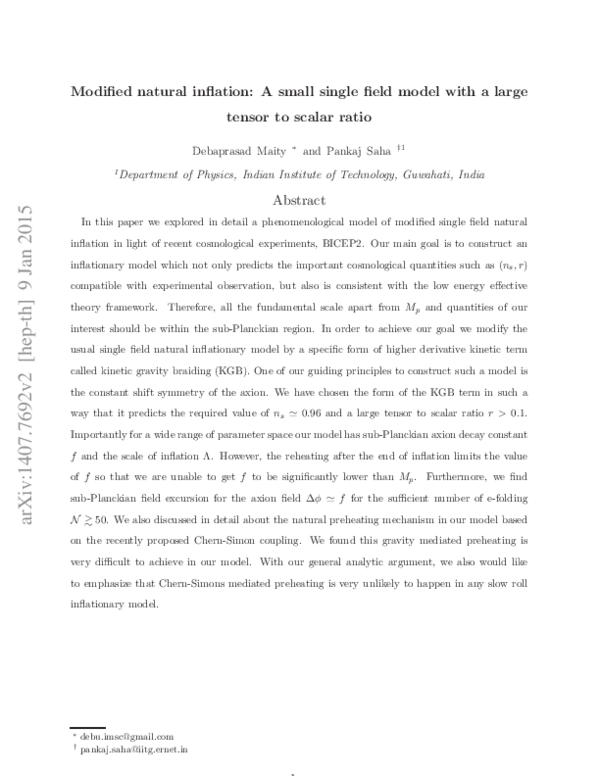 (PDF) Modified natural inflation: A small single field model with a ...