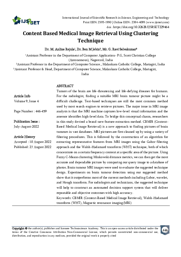 (PDF) Content Based Medical Image Retrieval Using Clustering Technique