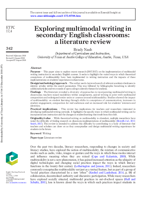 (PDF) Exploring Multimodal Writing in Secondary English Classrooms: A ...