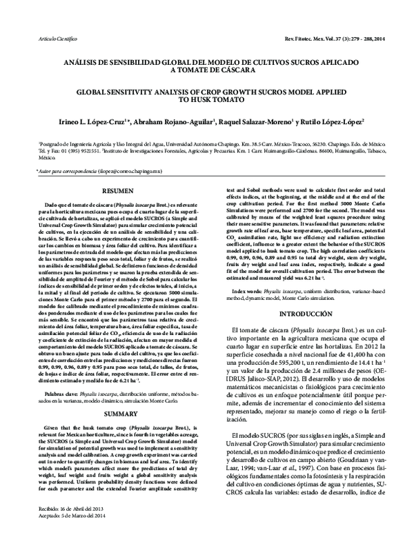 (PDF) Global sensitivity analysis of crop growth sucros model applied ...