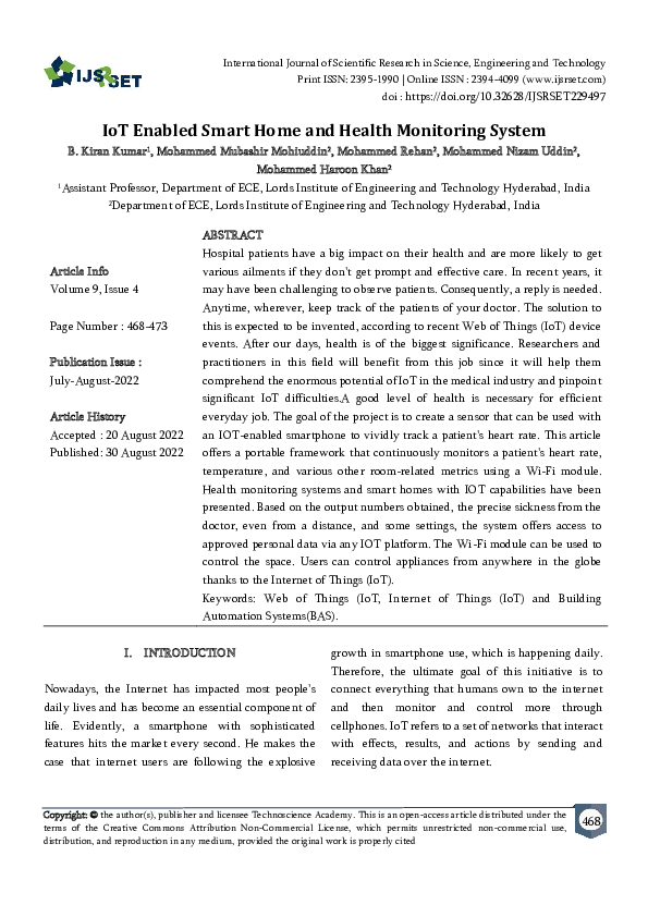 Pdf Iot Enabled Smart Home And Health Monitoring System