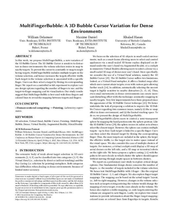 (PDF) MultiFingerBubble: A 3D Bubble Cursor Variation for Dense Environments
