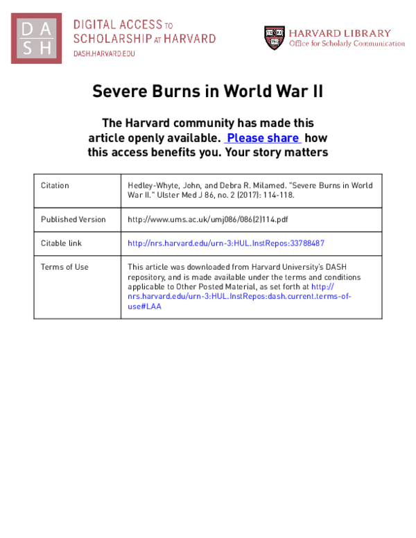 (PDF) Severe Burns in World War II