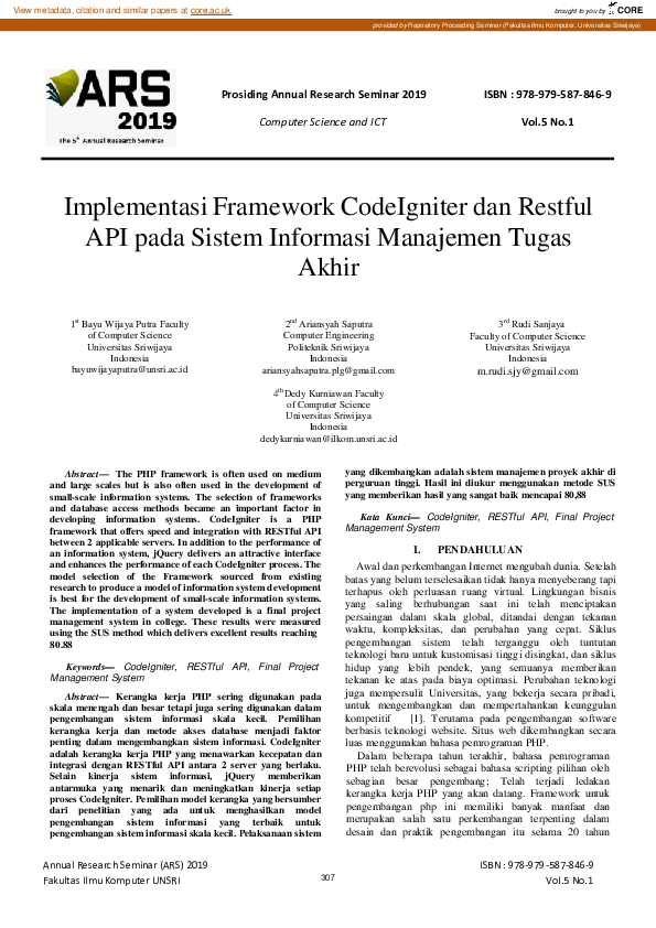 Pdf Implementasi Framework Codeigniter Dan Restful Api Pada Sistem