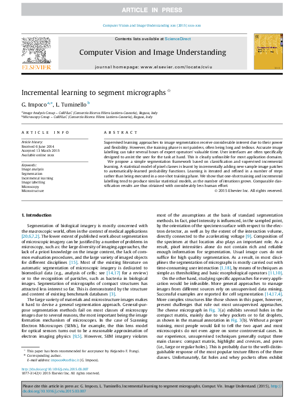 (PDF) Incremental learning to segment micrographs