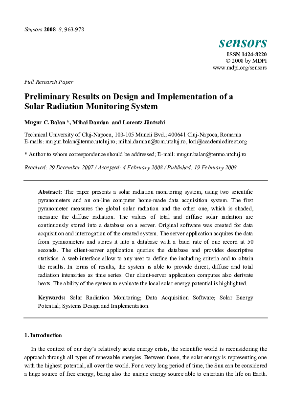 (PDF) Preliminary Results on Design and Implementation of a Solar ...