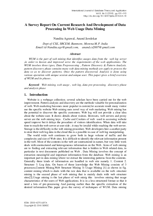 (PDF) A Survey Report On Current Research and Development of Data Processing In Web Usage Data ...