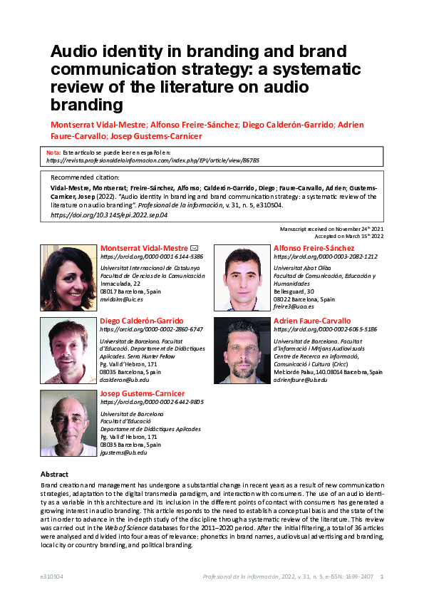 (PDF) Audio identity in branding and brand communication strategy: a ...
