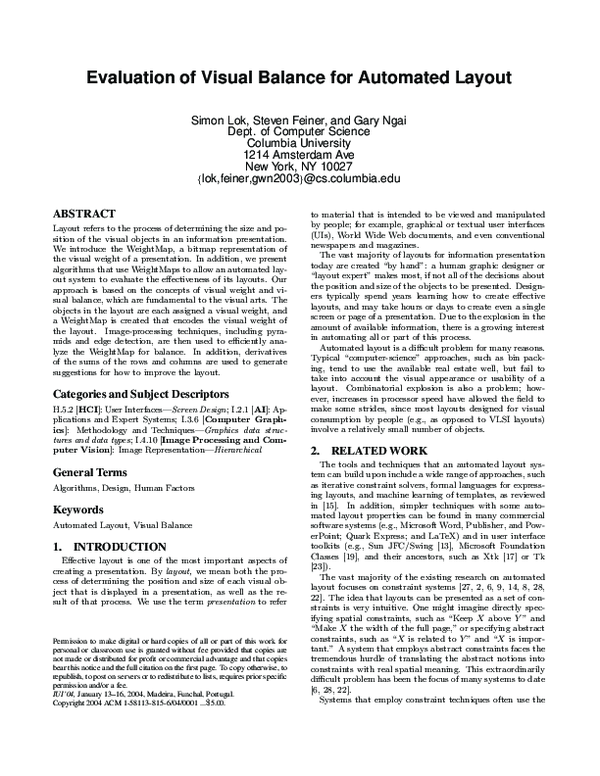 (PDF) Evaluation of visual balance for automated layout
