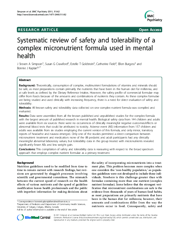 Systematic review of safety and tolerability of a complex micronutrient ...