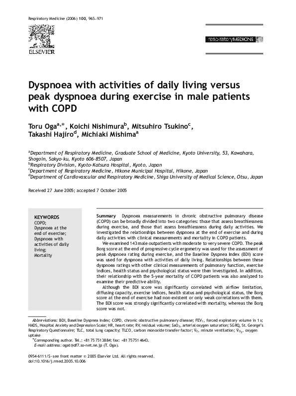 (PDF) Dyspnoea with activities of daily living versus peak dyspnoea ...
