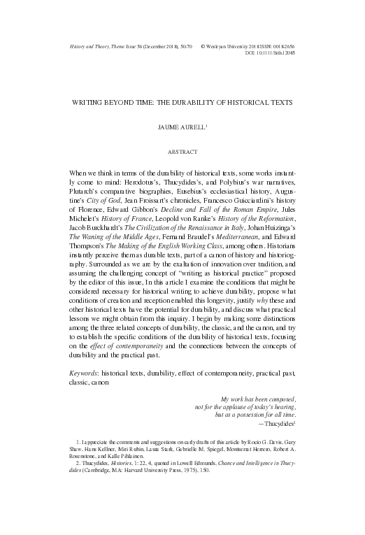 (PDF) Writing Beyond Time: The Durability of Historical Texts