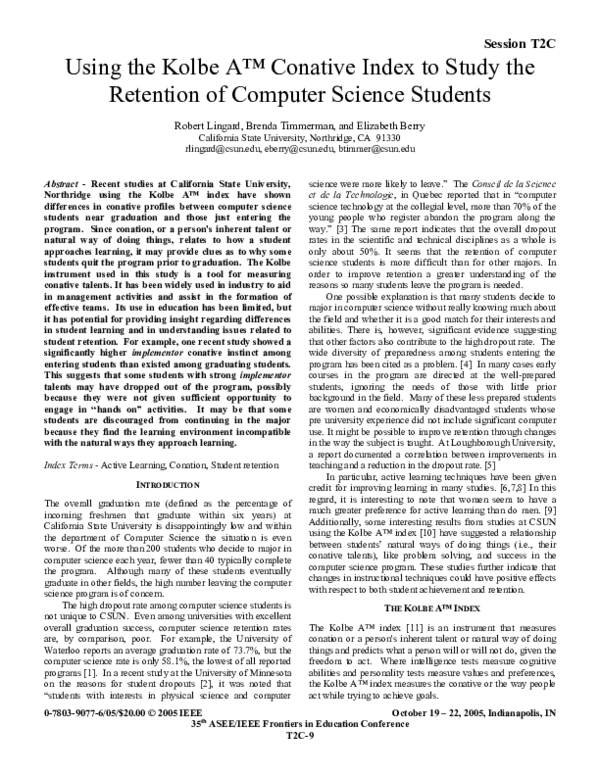 (PDF) Using the Kolbe A TM Conative Index to Study the Retention of ...