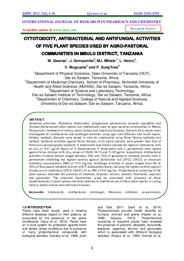 (PDF) Cytotoxicity, antibacterial and antifungal activities of ZnO nanoparticles prepared by the ...
