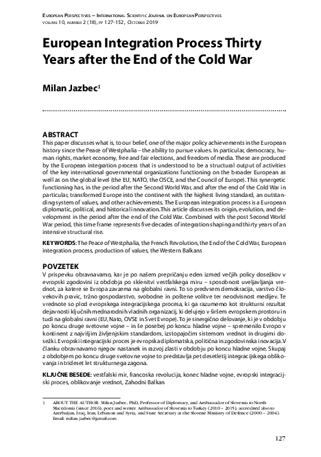 (PDF) European Integration Process Thirty Years after the End of the ...
