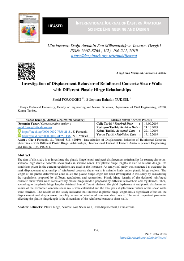 Pdf Investigation Of Displacement Behavior Of Reinforced Concrete Shear Walls With Different