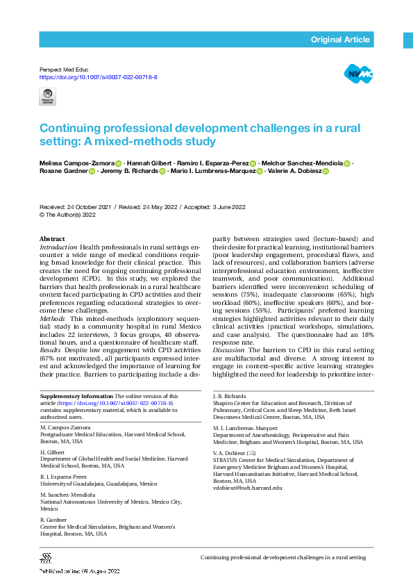 (PDF) Continuing professional development challenges in a rural setting: A mixed-methods study