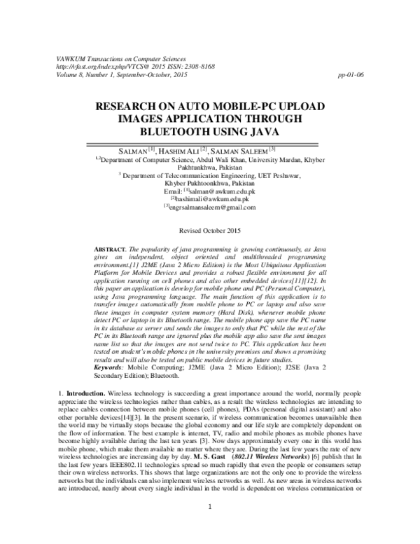 (PDF) Automated Image Transfer from Mobile to PC via Bluetooth in Java