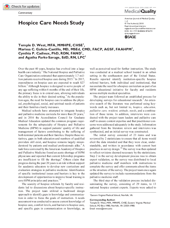 (PDF) Hospice Care Needs Study (PDF) Hospice Care Needs Study