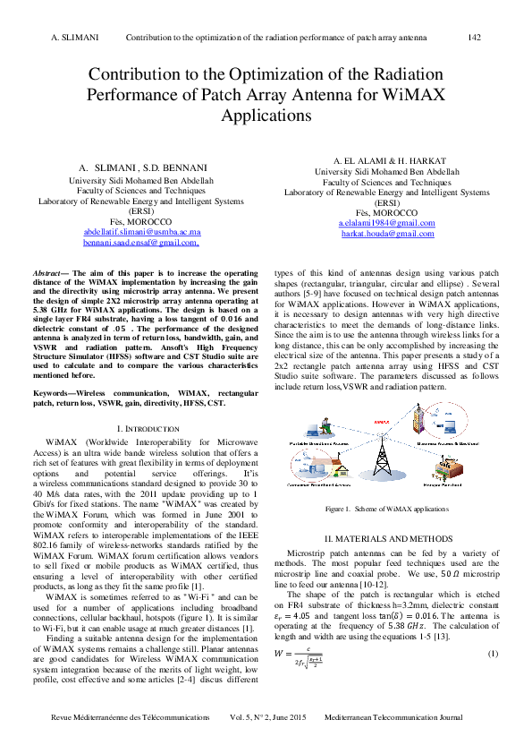 (PDF) Contribution to the Optimization of the Radiation Performance of Patch Array Antenna for ...