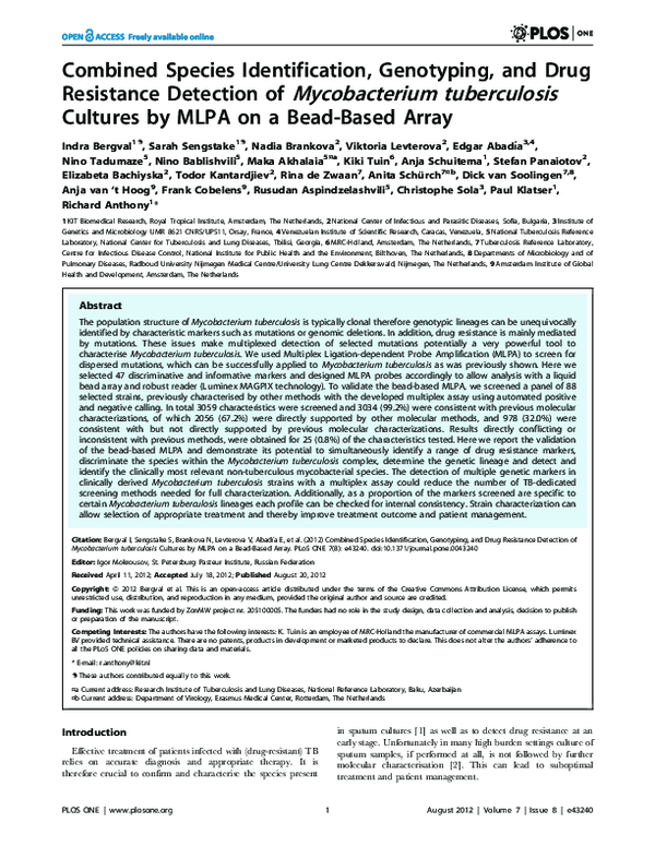 (PDF) Combined Species Identification, Genotyping, and Drug Resistance ...