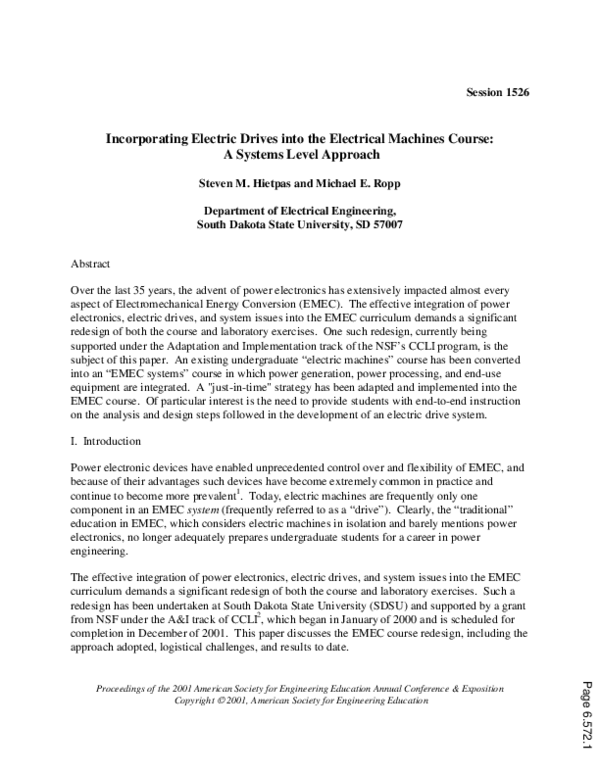 (PDF) Incorporating Electric Drives Into The Electrical Machines Course ...