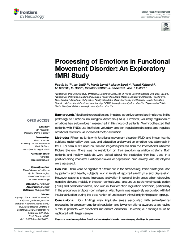 (PDF) Processing of Emotions in Functional Movement Disorder: An ...