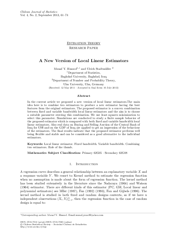 Pdf A New Version Of Local Linear Estimators Munaf Yousif Hmood