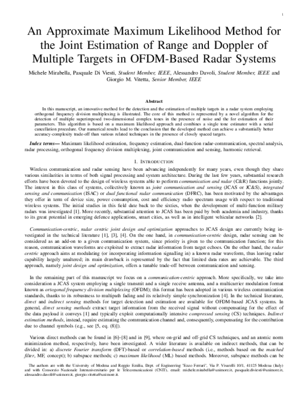 Pdf An Approximate Maximum Likelihood Method For The Joint Estimation Of Range And Doppler Of 1761