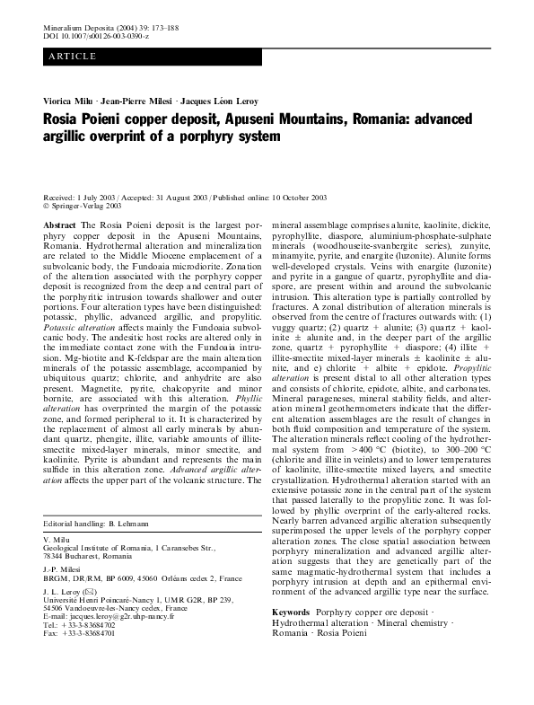 (PDF) Rosia Poieni copper deposit, Apuseni Mountains, Romania: advanced ...