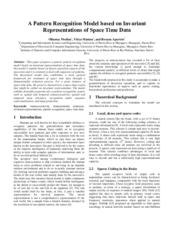 (PDF) A Pattern Recognition Model based on Invariant Representations of Space Time Data