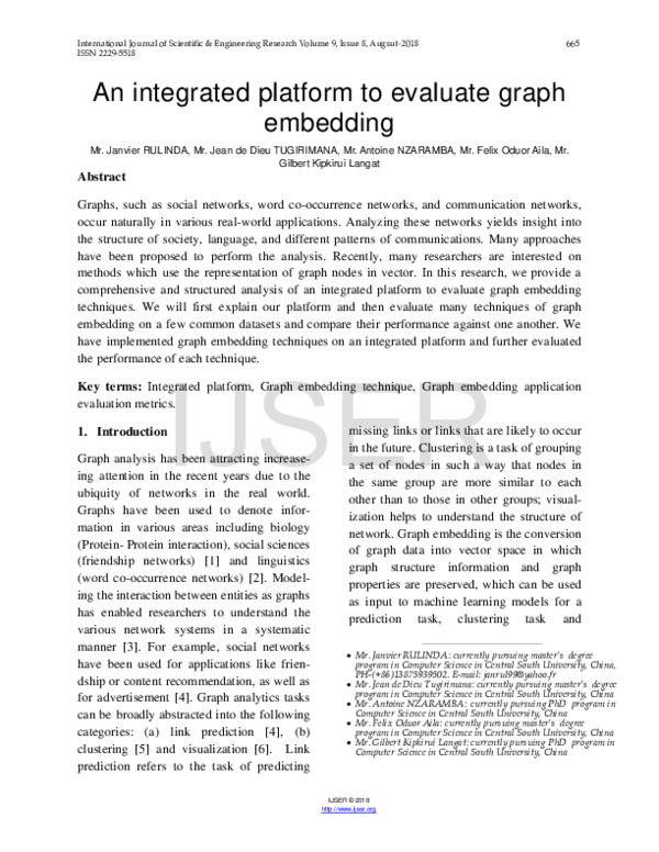 (PDF) An integrated platform to evaluate graph embedding | Felix Aila - Academia.edu