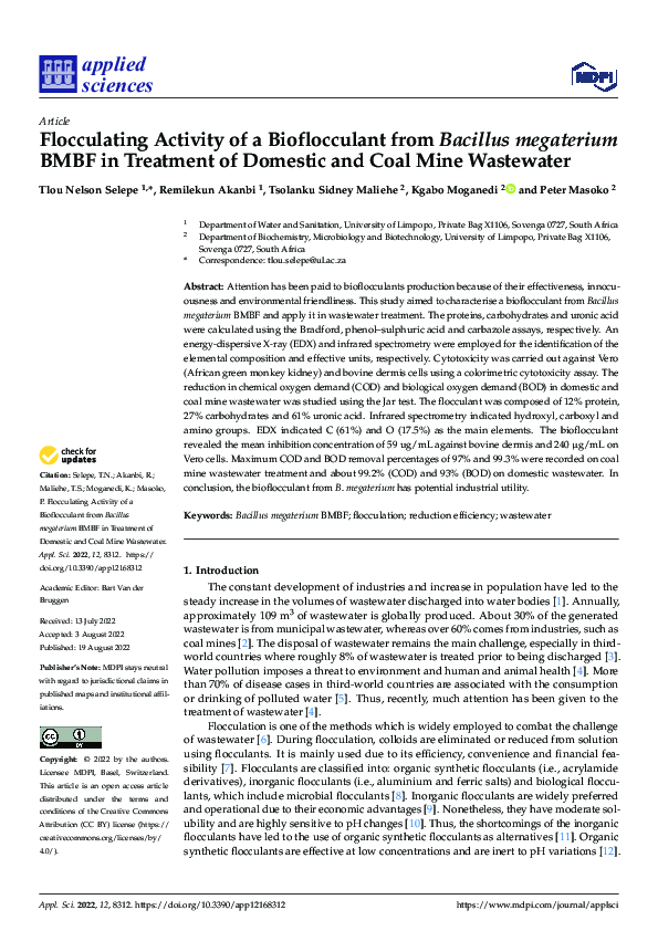 (PDF) Flocculating Activity of a Bioflocculant from Bacillus megaterium ...