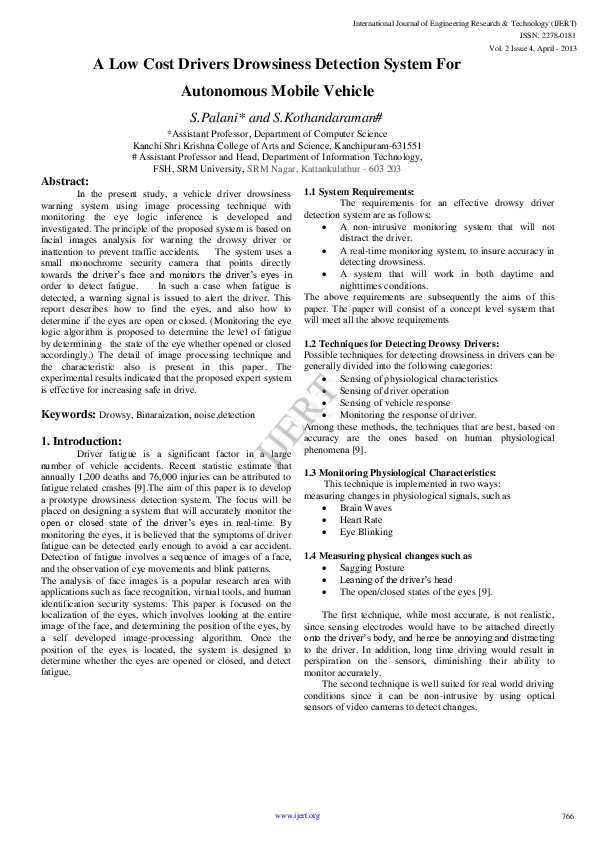 Pdf A Low Cost Drivers Drowsiness Detection System For Autonomous