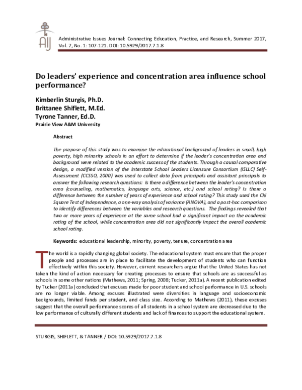 (PDF) Do Leaders’ Experience and Concentration Area Influence School ...