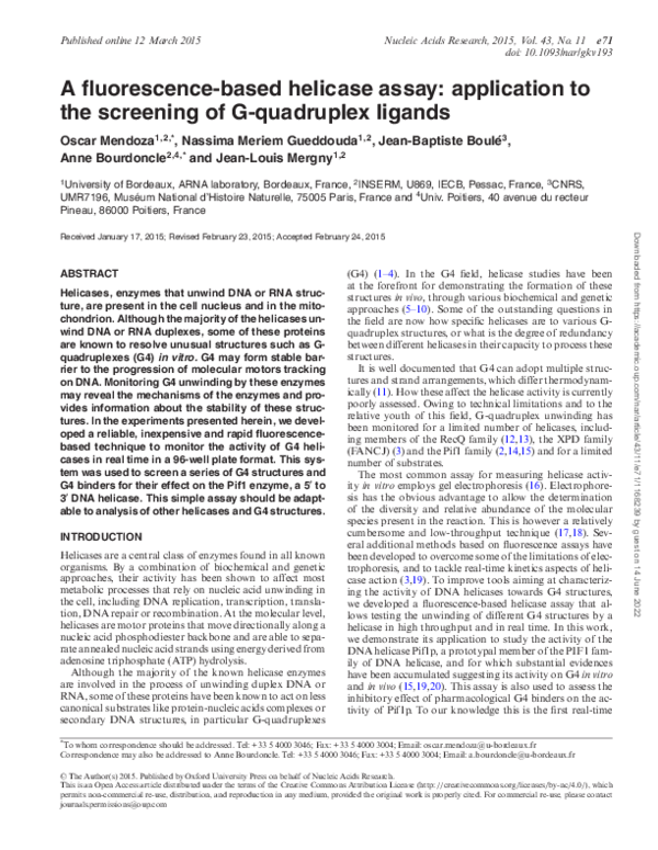 (PDF) A fluorescence-based helicase assay: application to the screening ...