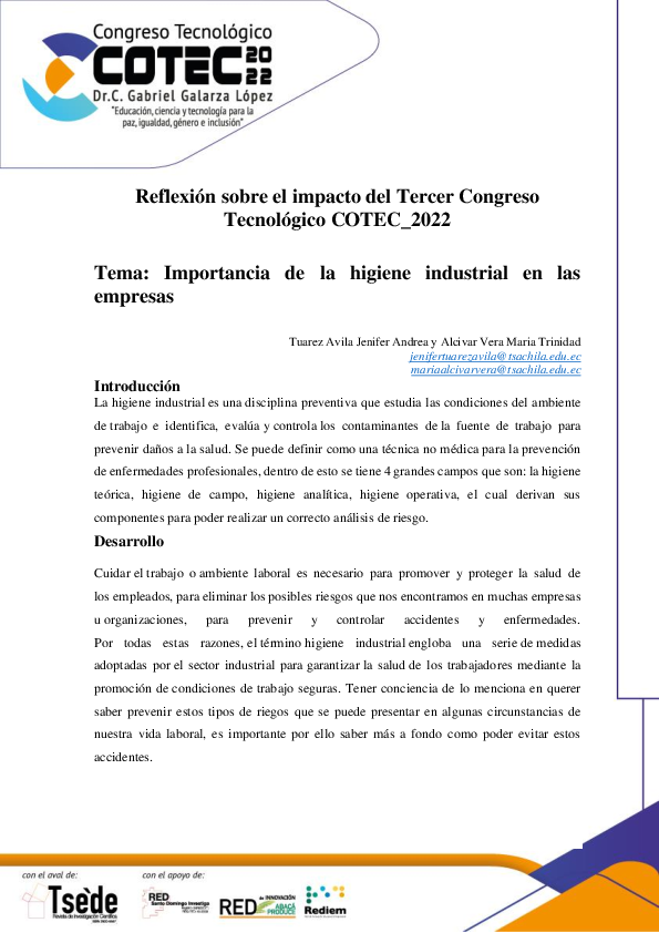 (PDF) Reflexión sobre el impacto del Tercer Congreso Tecnológico COTEC_2022 Tema: Importancia de ...